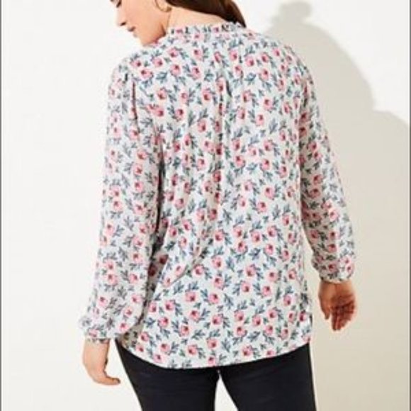 LOFT | Tops | Loft Plus Floral Ruffled Henley Mix Media Blouse | Poshmark